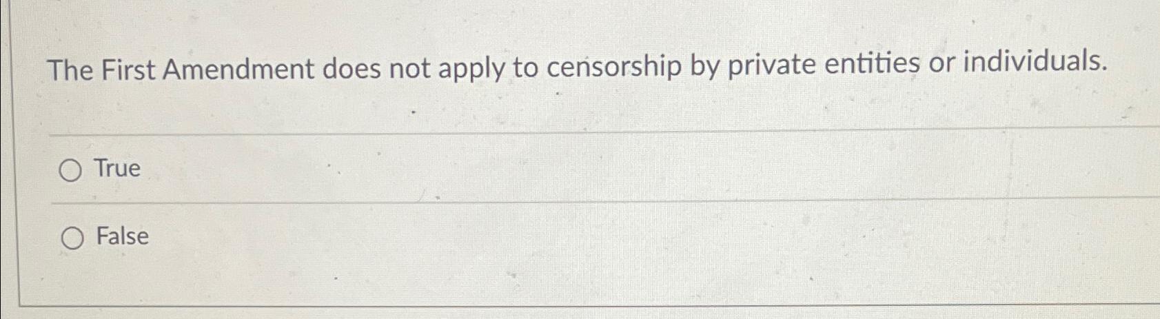 Solved The First Amendment does not apply to censorship by | Chegg.com