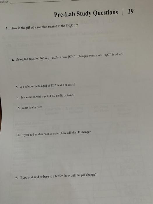 Solved Pre-Lab Study Questions 19 1. How is the pH of a | Chegg.com