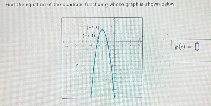 Solved Find the equation of the quadratic function g whose | Chegg.com
