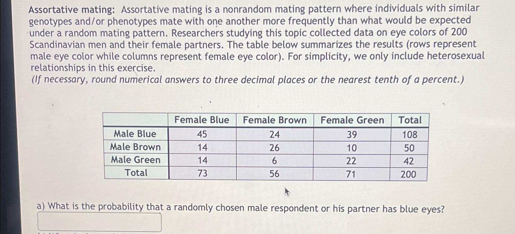 Solved Assortative mating: Assortative mating is a nonrandom | Chegg.com