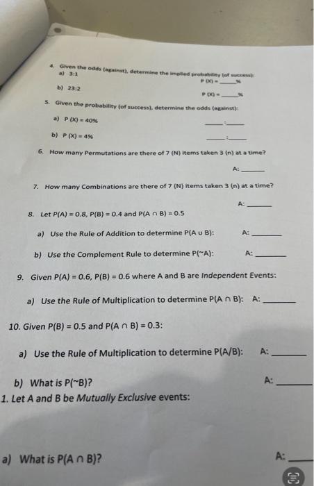 Solved a) F(rr+apa Ei figt a dis b) Use the Complement frule | Chegg.com