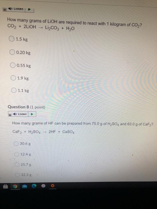 Solved Listen How many grams of LiOH are required to react | Chegg.com