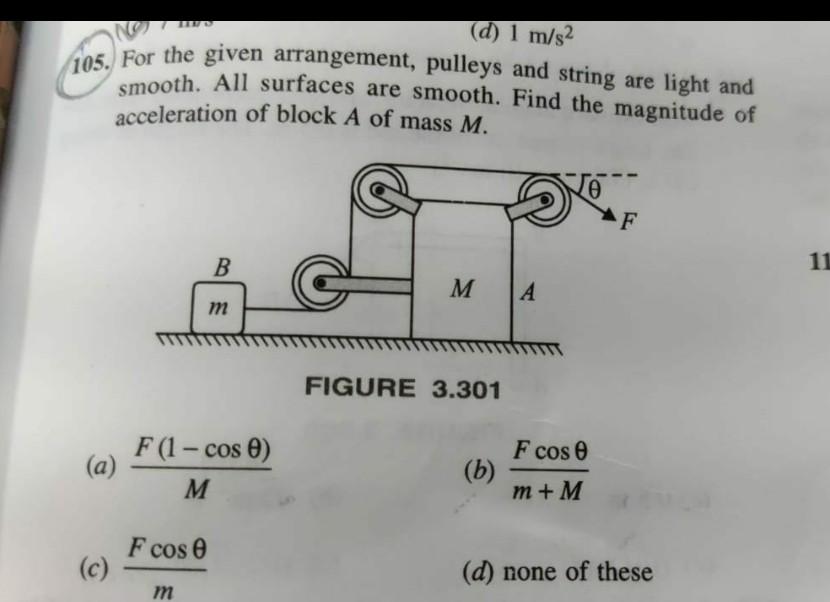 Solved NO (d) 1 m/s2 105. For the given arrangement, pulleys | Chegg.com