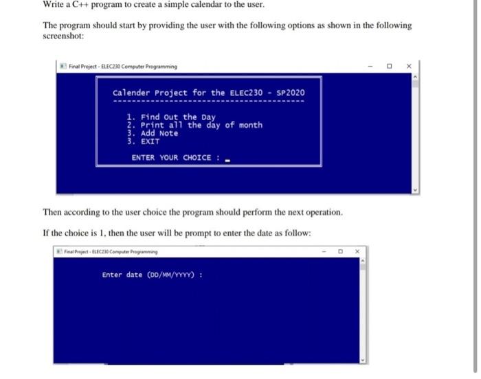 Solved Write a C++ program to create a simple calendar to | Chegg.com