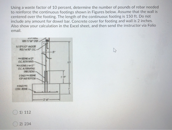 Solved Using a waste factor of 10 percent, determine the | Chegg.com