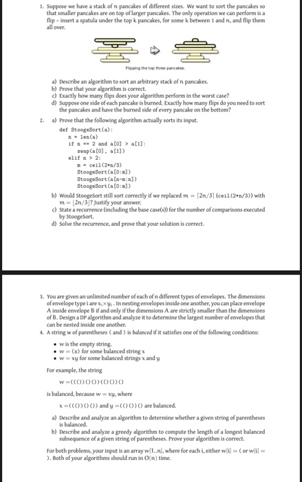 1. Suppose we have a stack of n pancakes of different | Chegg.com