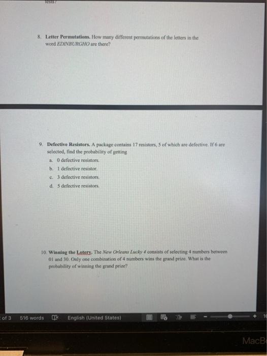 Solved 8. Letter Permutations. How many different | Chegg.com