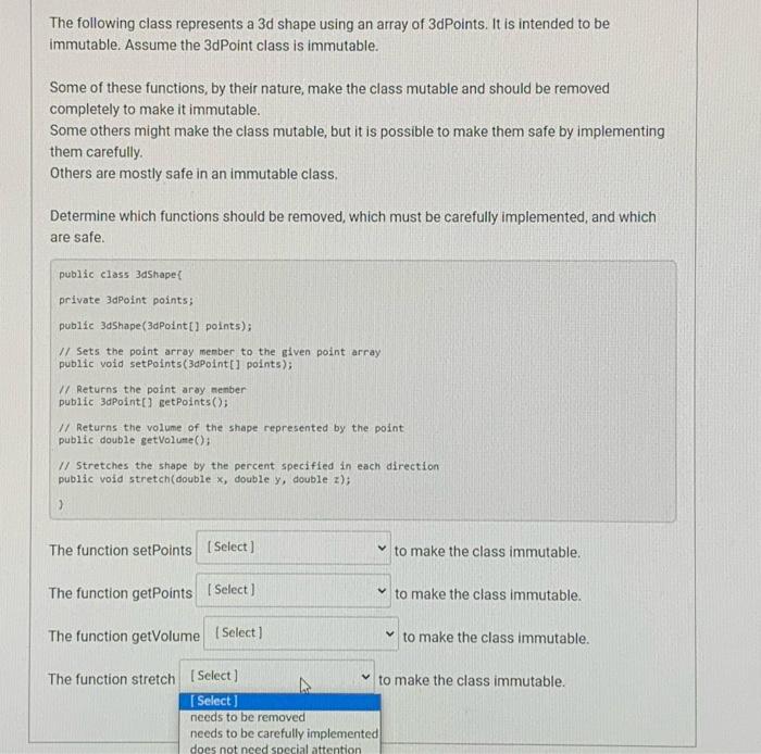 [Solved]: The following class represents a 3d shape using a