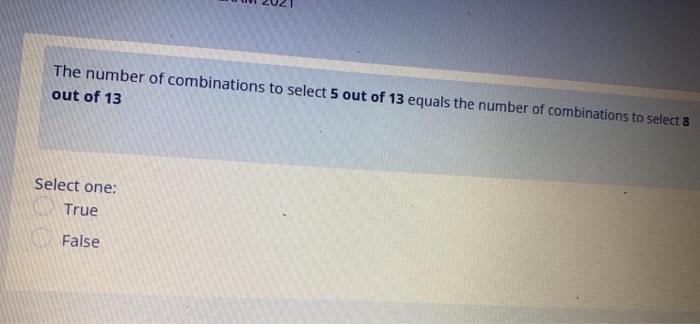 Solved The number of combinations to select 5 out of 13 | Chegg.com