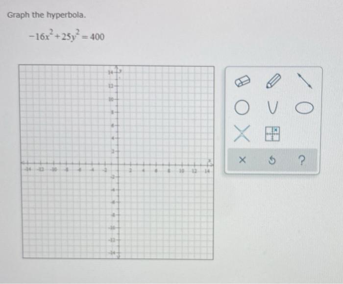 Solved Graph the hyperbola. -16x’+25y2 = = 400 > O V Х ? | Chegg.com