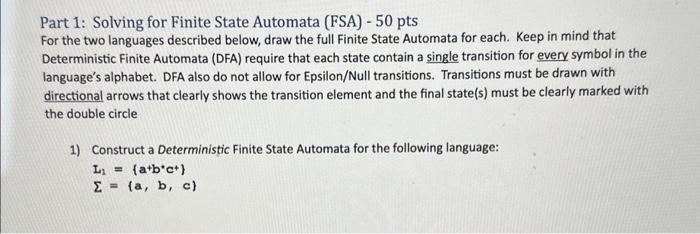 Solved Part 1: Solving for Finite State Automata (FSA) - 50 | Chegg.com