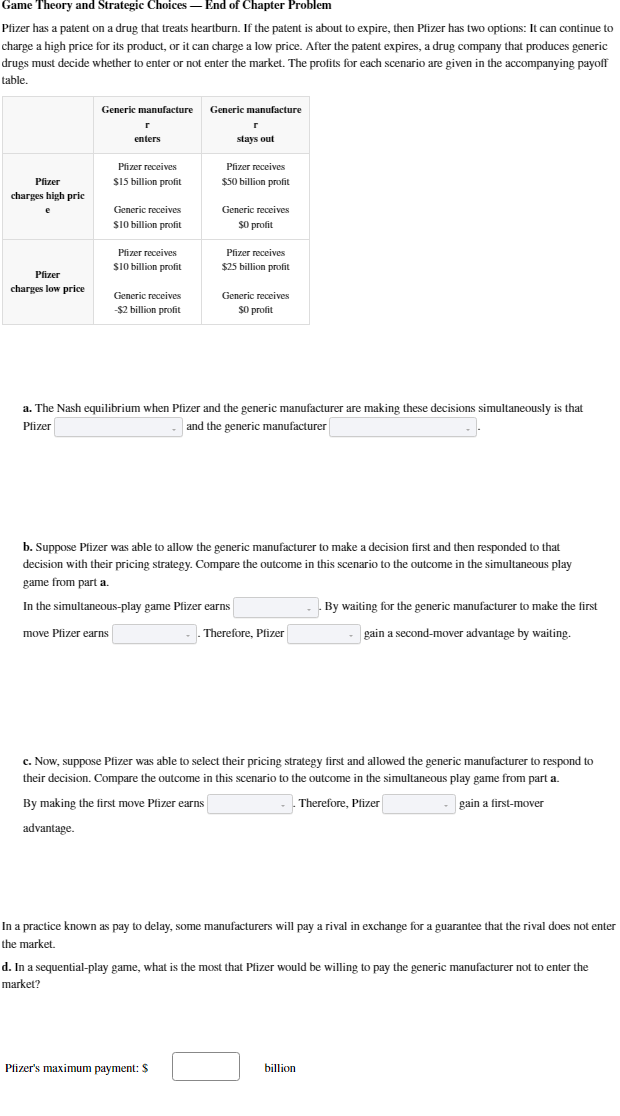 Solved Game Theory and Strategic Choices - ﻿End of Chapter | Chegg.com