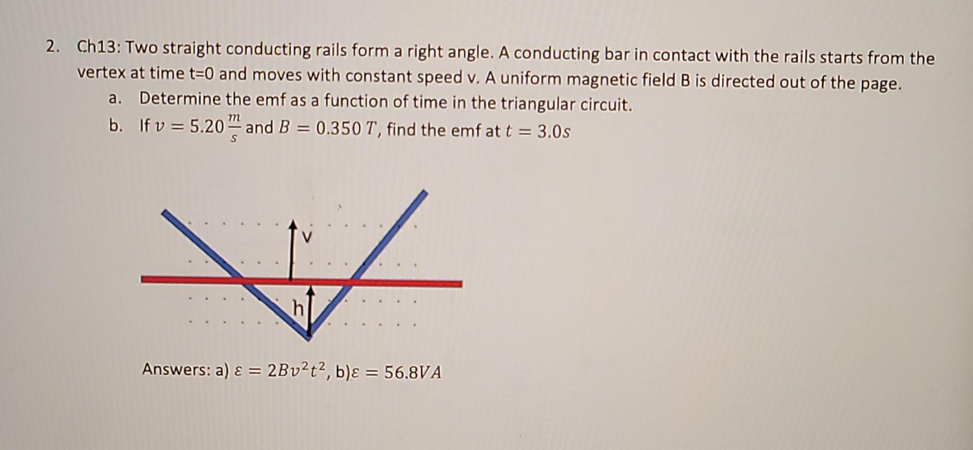 Solved 2. Ch13: Two straight conducting rails form a right | Chegg.com