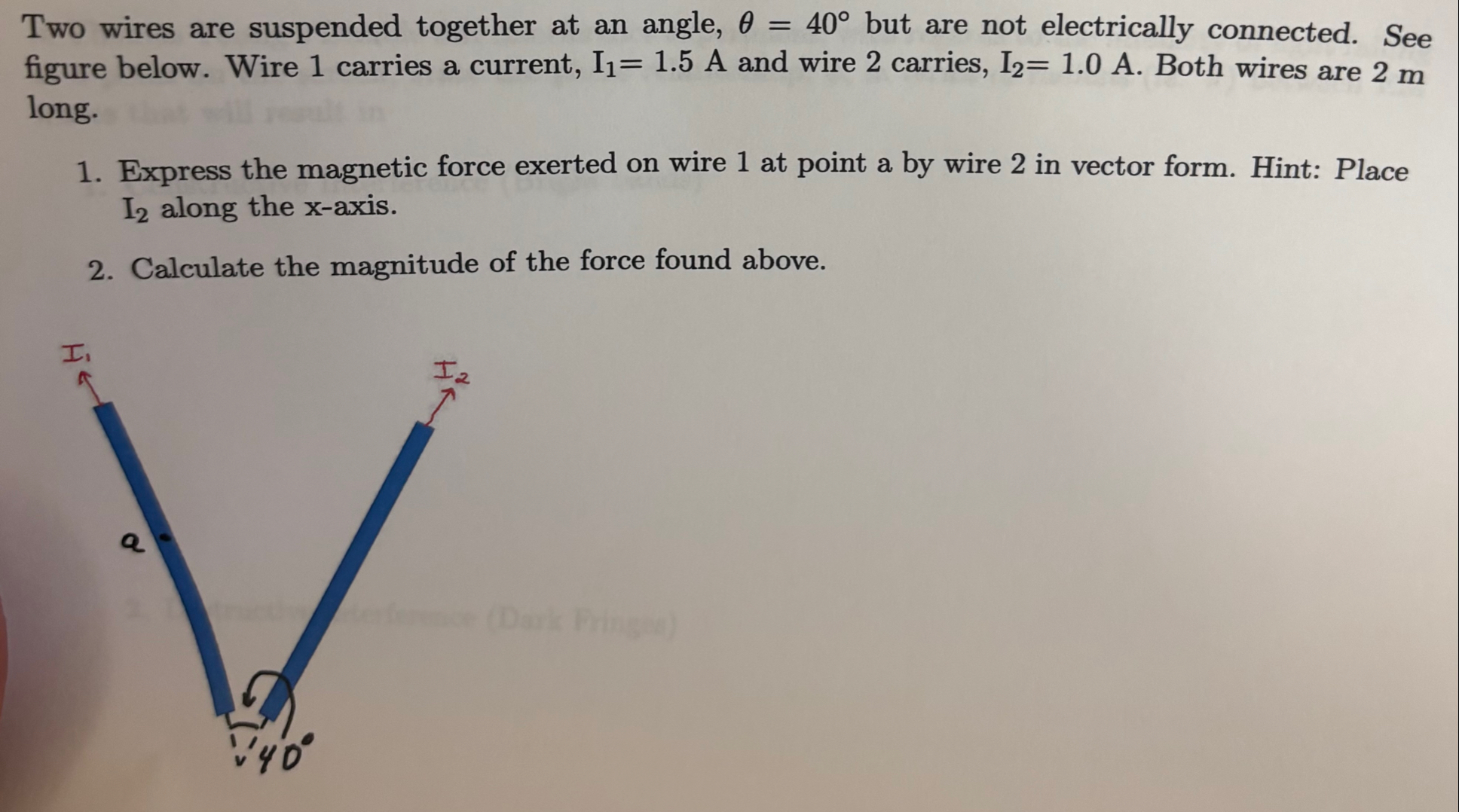 Solved Two wires are suspended together at an angle, θ=40° | Chegg.com