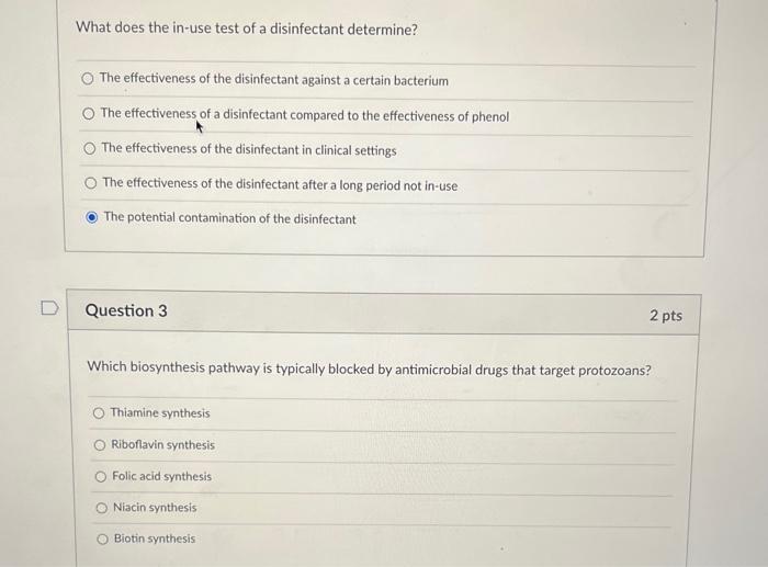Solved What does the in-use test of a disinfectant | Chegg.com