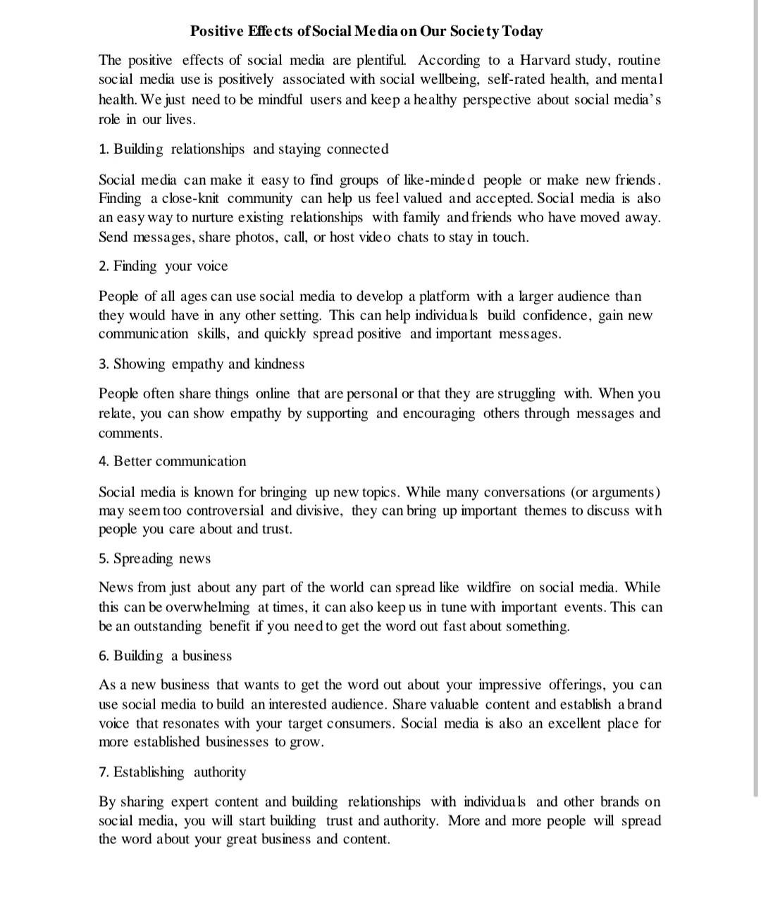 Positive Effects of Social Media on Our Society Today | Chegg.com