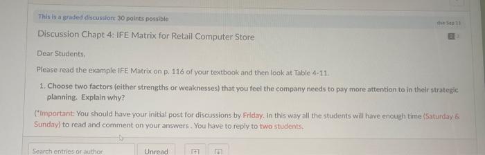 Solved Discussion Chapt 4: IFE Matrix for Retail Computer | Chegg.com