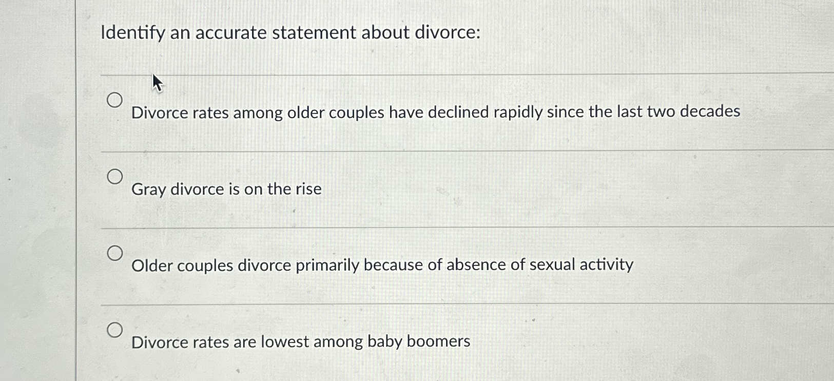Solved Identify an accurate statement about divorce:Divorce | Chegg.com