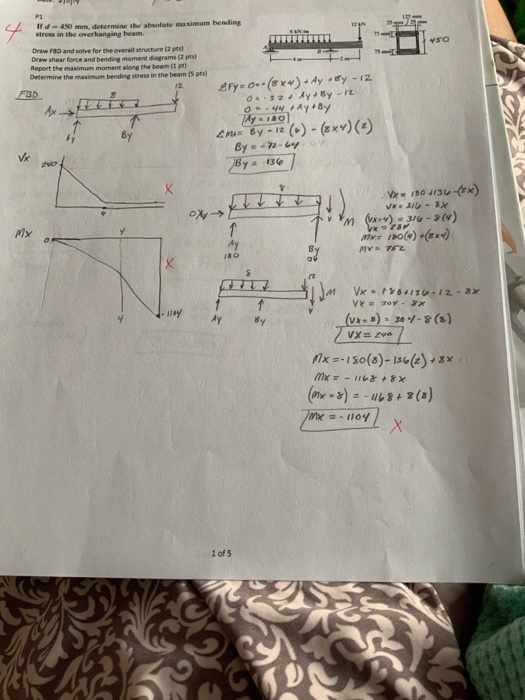 Solved c f d-450 mm, determine the absolute maximum bending | Chegg.com