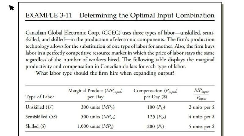 Solved EXAMPLE 3-11 Determining the Optimal Input | Chegg.com