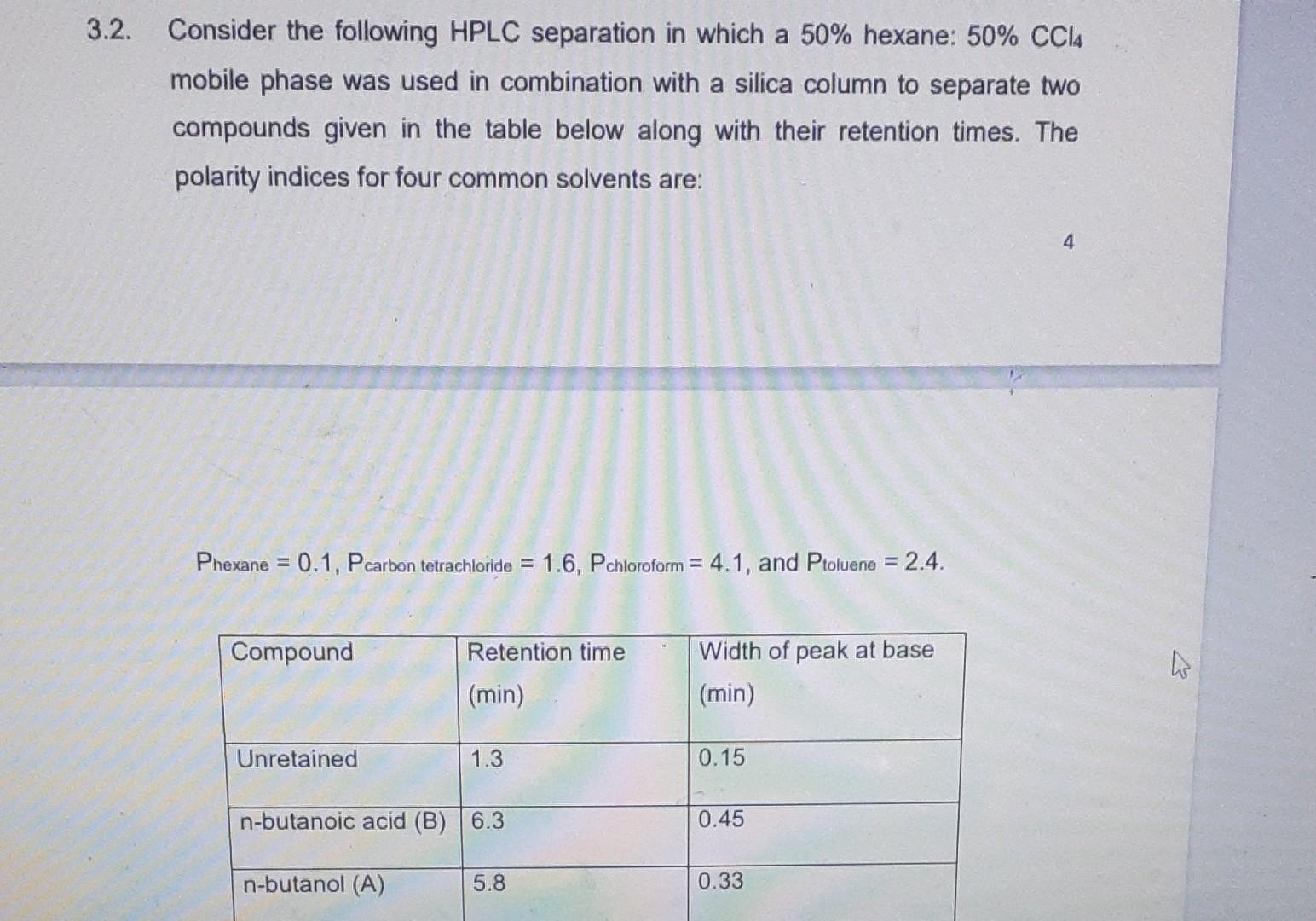 Solved 3.2. Consider the following HPLC separation in which | Chegg.com
