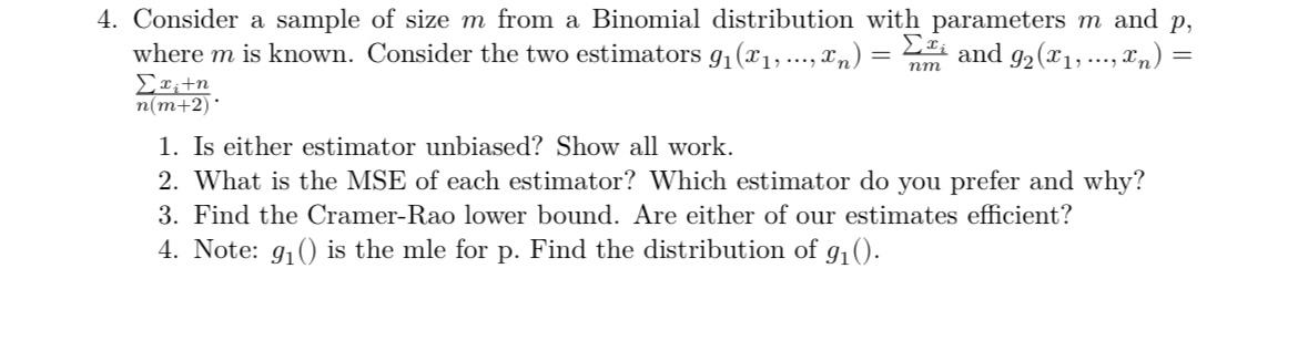 Solved Consider a sample of size m ﻿from a Binomial | Chegg.com