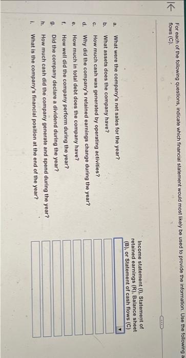 Solved For each of the following questions, indicate which | Chegg.com