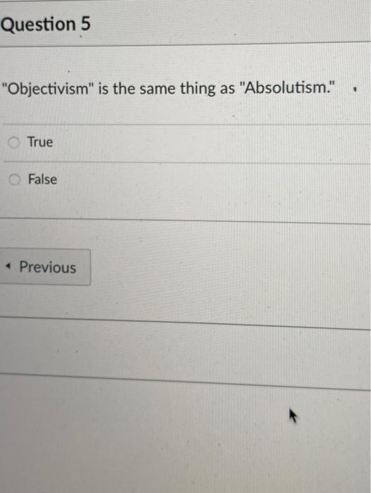 Solved Question 5 "Objectivism" is the same thing as | Chegg.com