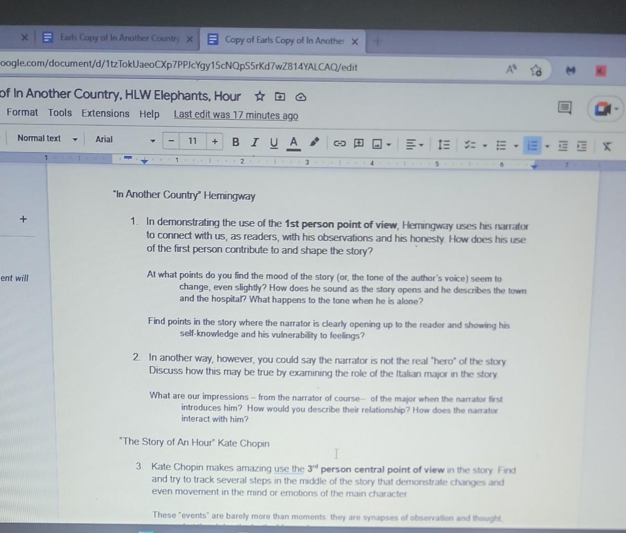 "In Another Country" Hemingway 1. In demonstrating | Chegg.com