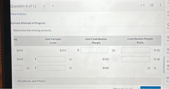 Solved Current Attempt in Progress Determine the missing | Chegg.com