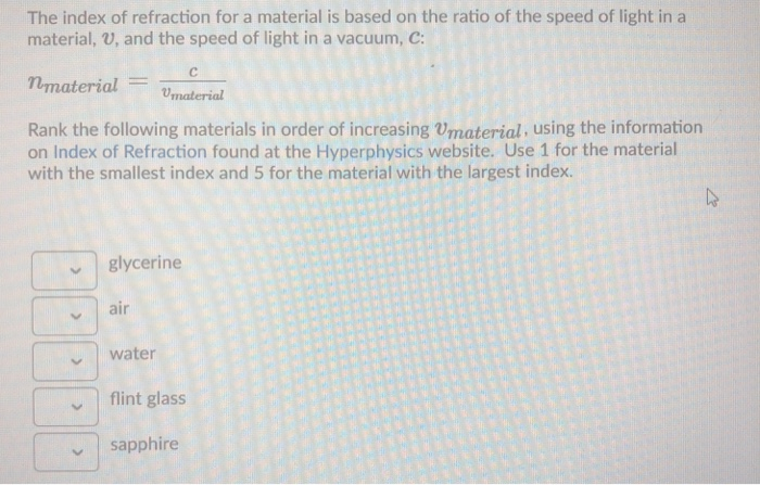 Solved The index of refraction for a material is based on | Chegg.com
