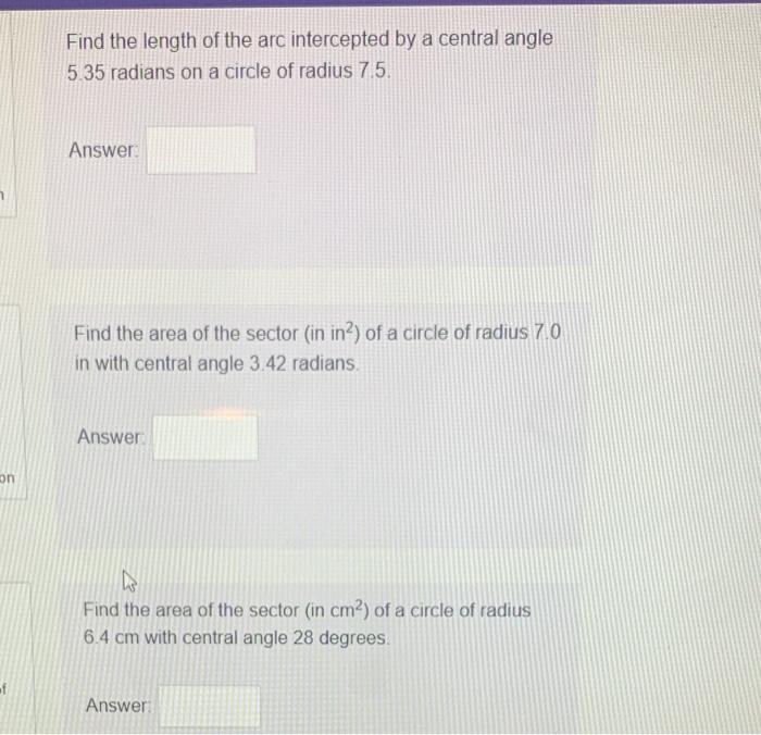 Solved Find the length of the arc intercepted by a central | Chegg.com