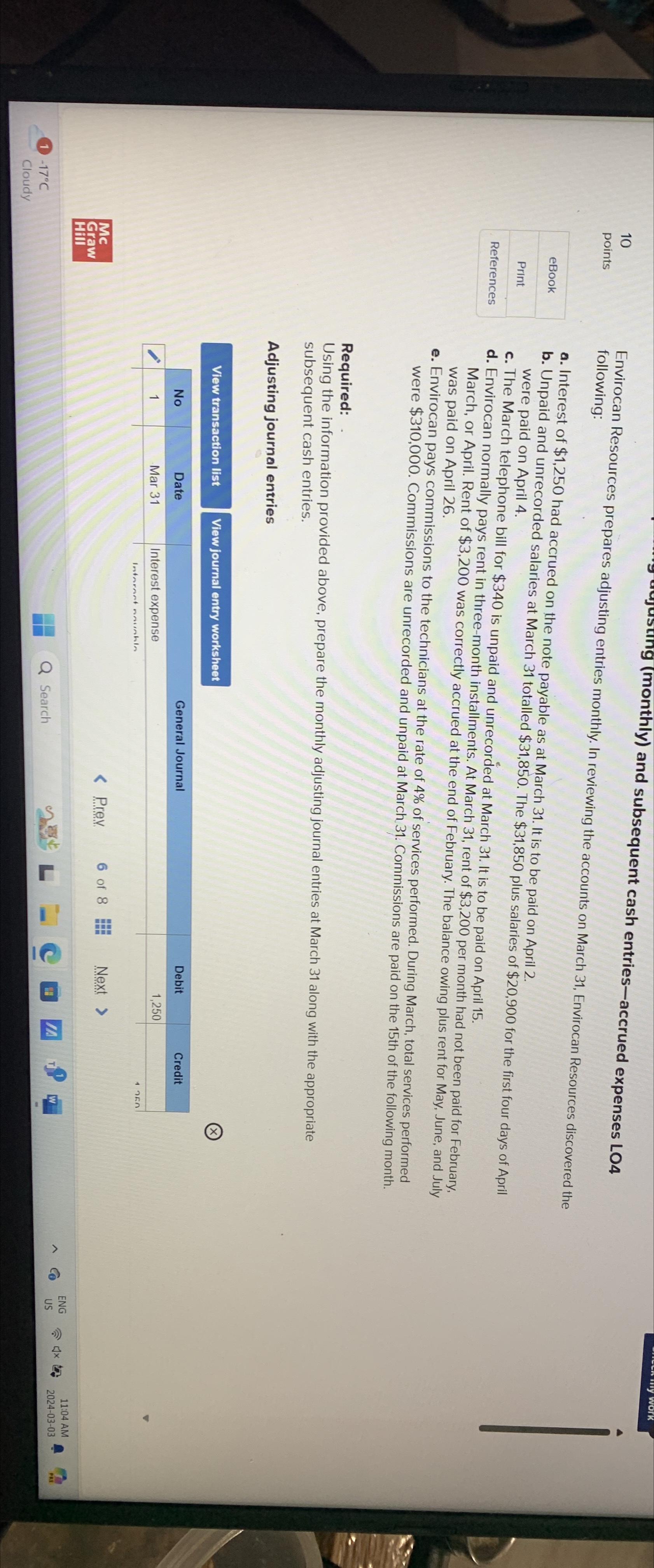 Solved 10(monthly) ﻿and subsequent cash entries-accrued | Chegg.com