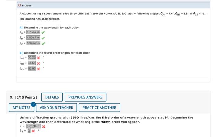 Solved A student using a spectrometer sees three different | Chegg.com