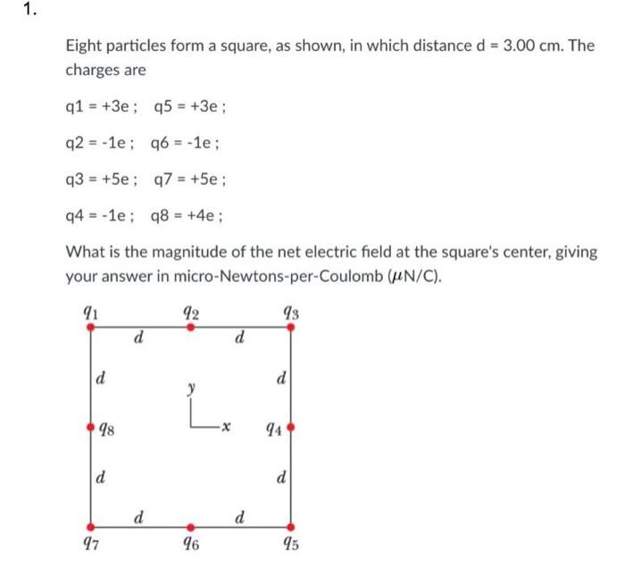Solved 1. Eight particles form a square, as shown, in which | Chegg.com