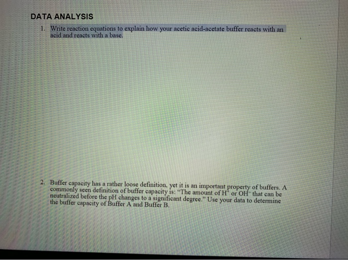 Solved DATA TABLET Buffer A Buffer B Mass of NaC2H3O2 used | Chegg.com