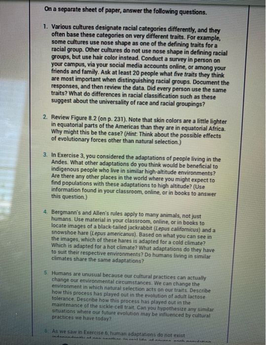 On a separate sheet of paper, answer the following | Chegg.com