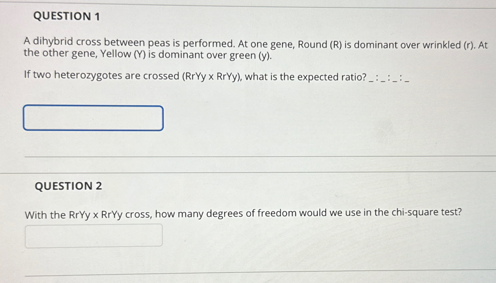 Solved QUESTION 1A dihybrid cross between peas is performed. | Chegg.com