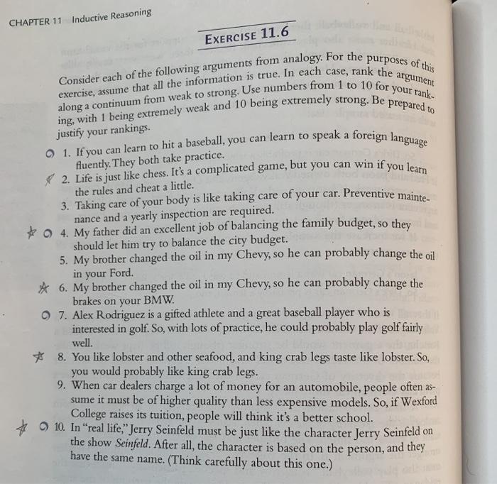 CHAPTER 11 Inductive Reasoning EXERCISE 11.6 argument | Chegg.com
