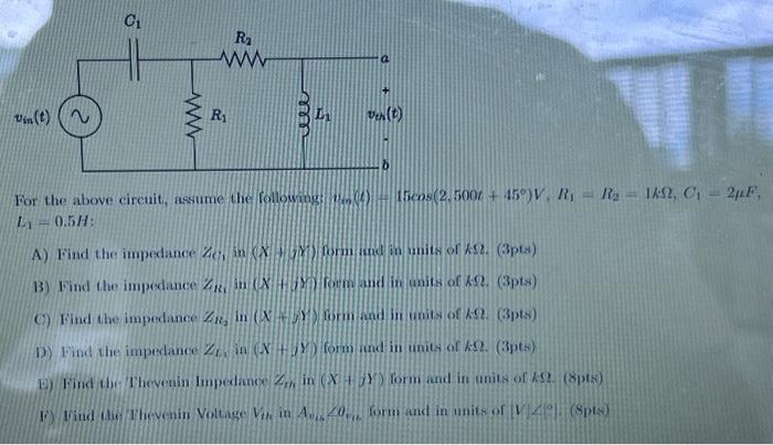 Solved L1=0.5H: A) Find the impedance ZC,1 in (X)+GY) form | Chegg.com