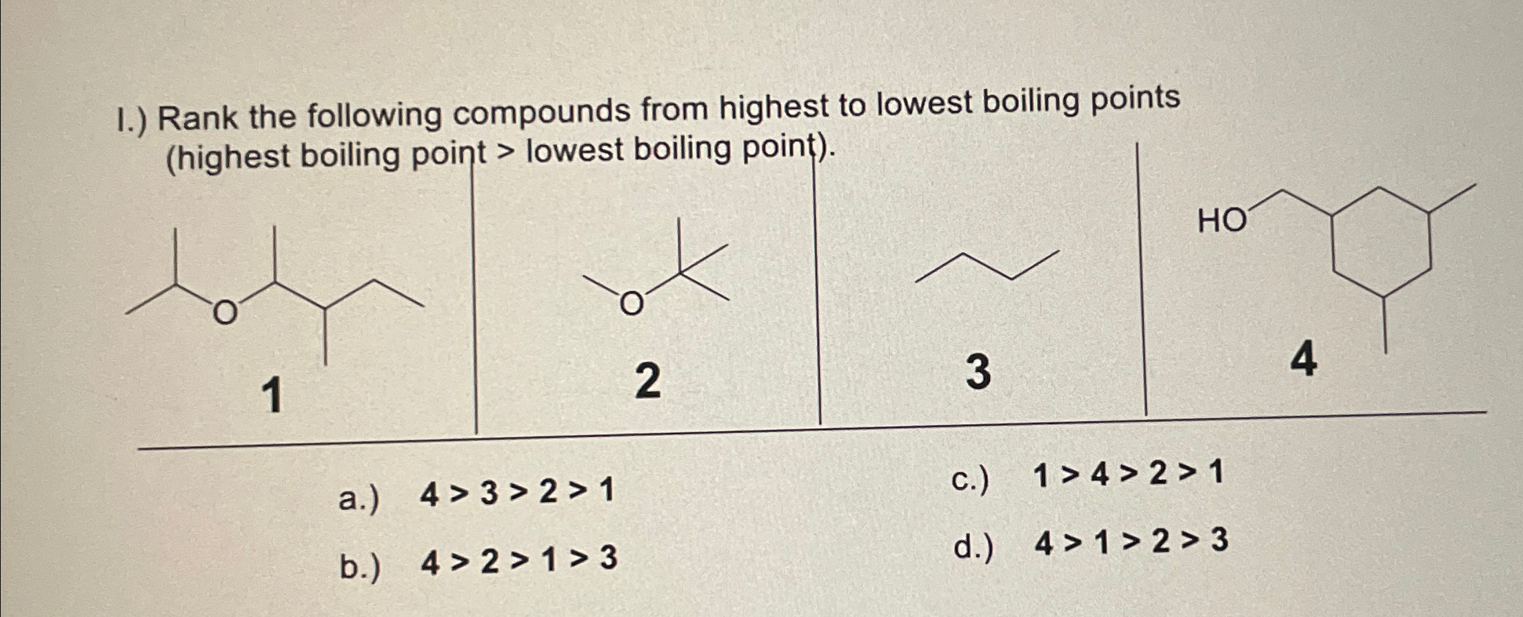 Solved I.) ﻿Rank the following compounds from highest to | Chegg.com