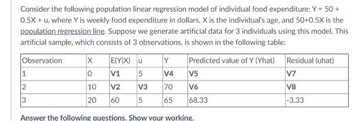 Solved Consider the following population linear regression | Chegg.com