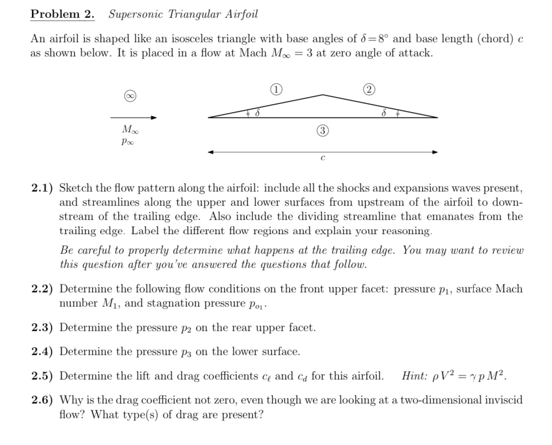Solved Problem 2. ﻿Supersonic Triangular AirfoilAn airfoil | Chegg.com