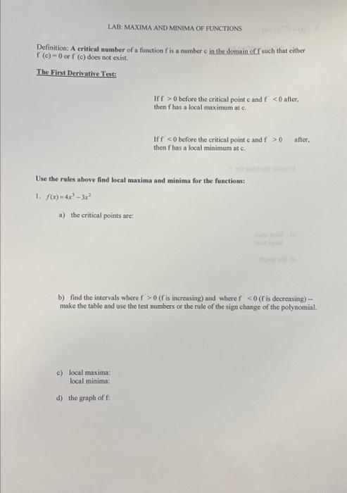 Solved LAB: MAXIMA AND MINIMA OP FUNCTIONS Definition: A | Chegg.com