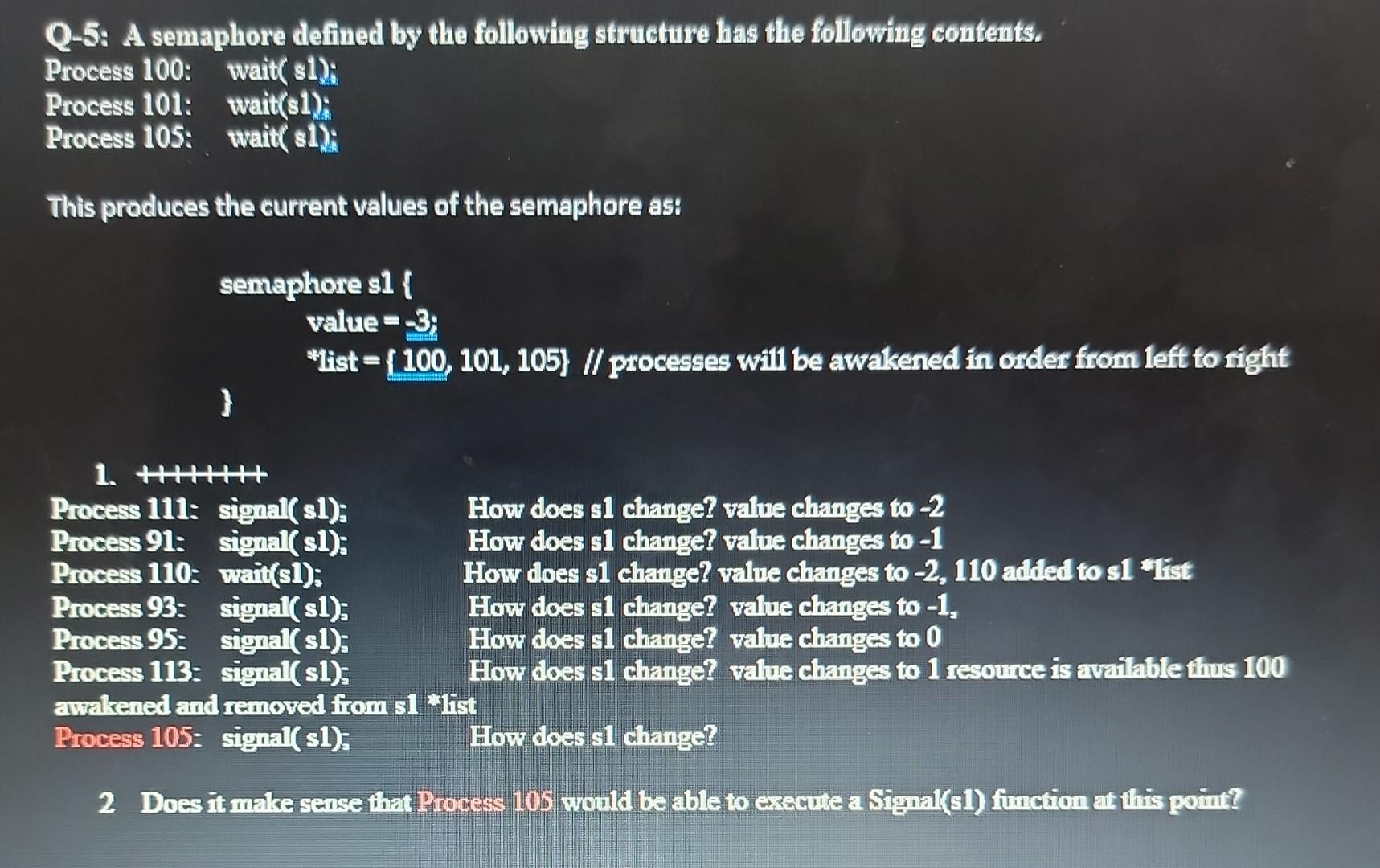 Solved Q-5: A semaphore defined by the following structure | Chegg.com