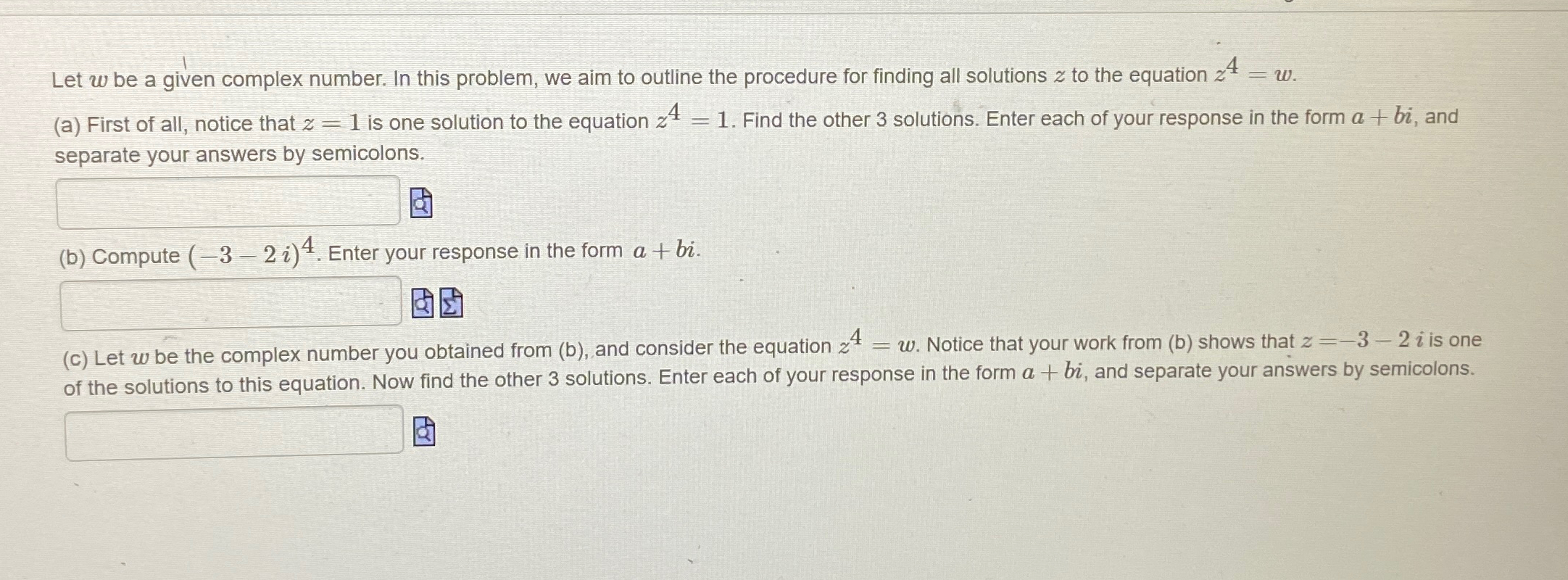 Solved Let w ﻿be a given complex number. In this problem, we | Chegg.com