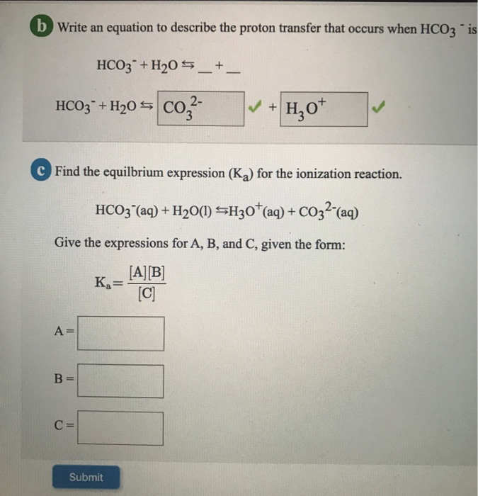 Solved b Write an equation to describe the proton transfer | Chegg.com