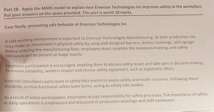 Part 2B. Apply the MARS model to explain how Emerson | Chegg.com