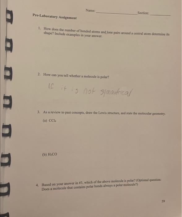 Solved 5. Lewis Structure, Molecular Shape, and Polarity | Chegg.com