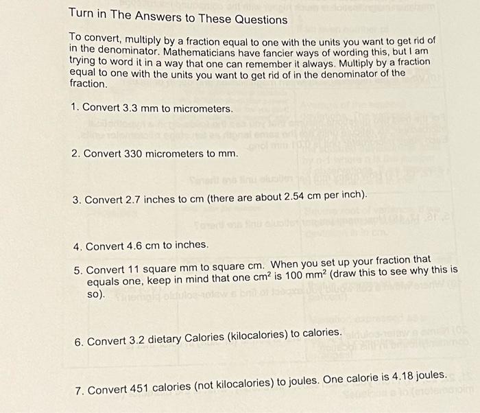 Solved Turn in The Answers to These Questions To convert, | Chegg.com